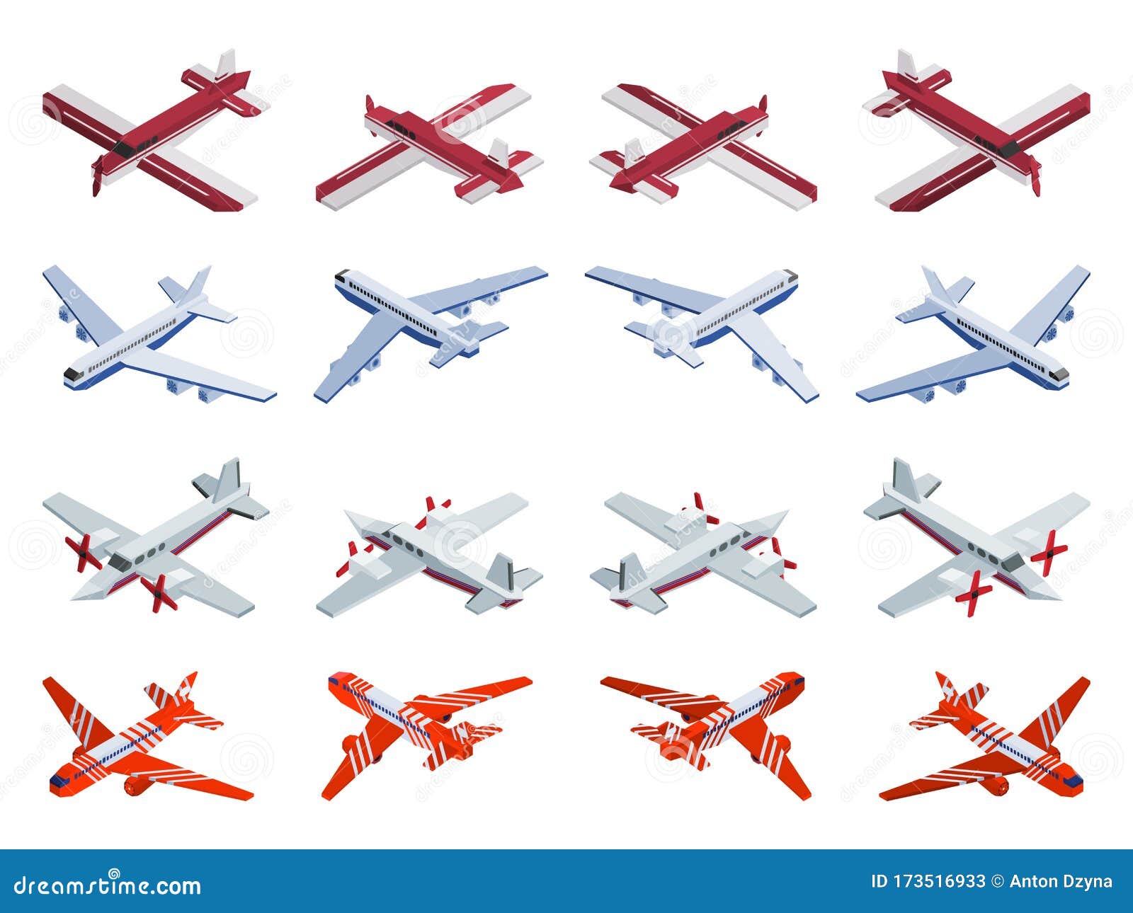 Passenger and Cargo Aircraft Isometric Selection Stock Illustration ...