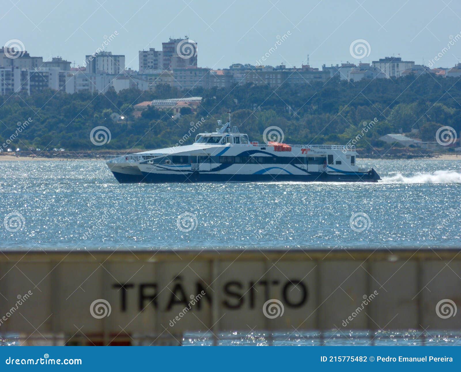 Passenger Catamaran Boat Crossing the Tagus River Stock Photo - Image ...