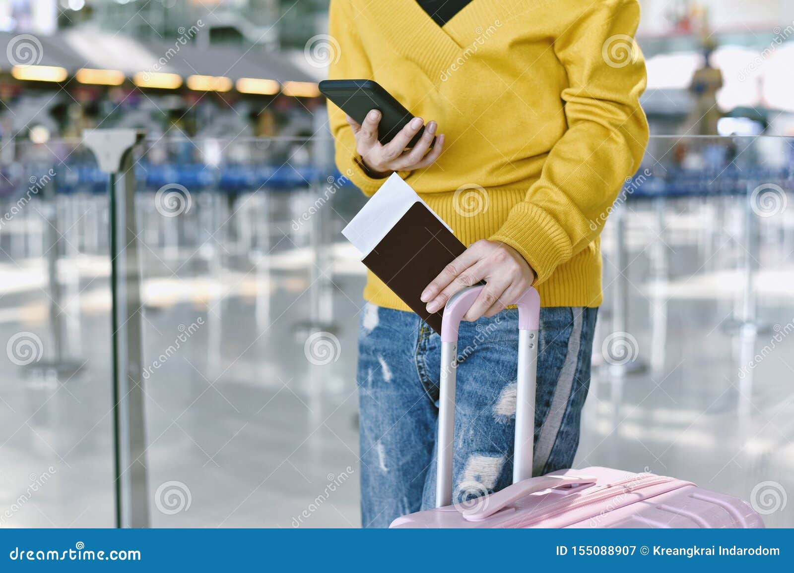 Passenger Checking Flight Status and Make a Self Check-in on Smartphone ...