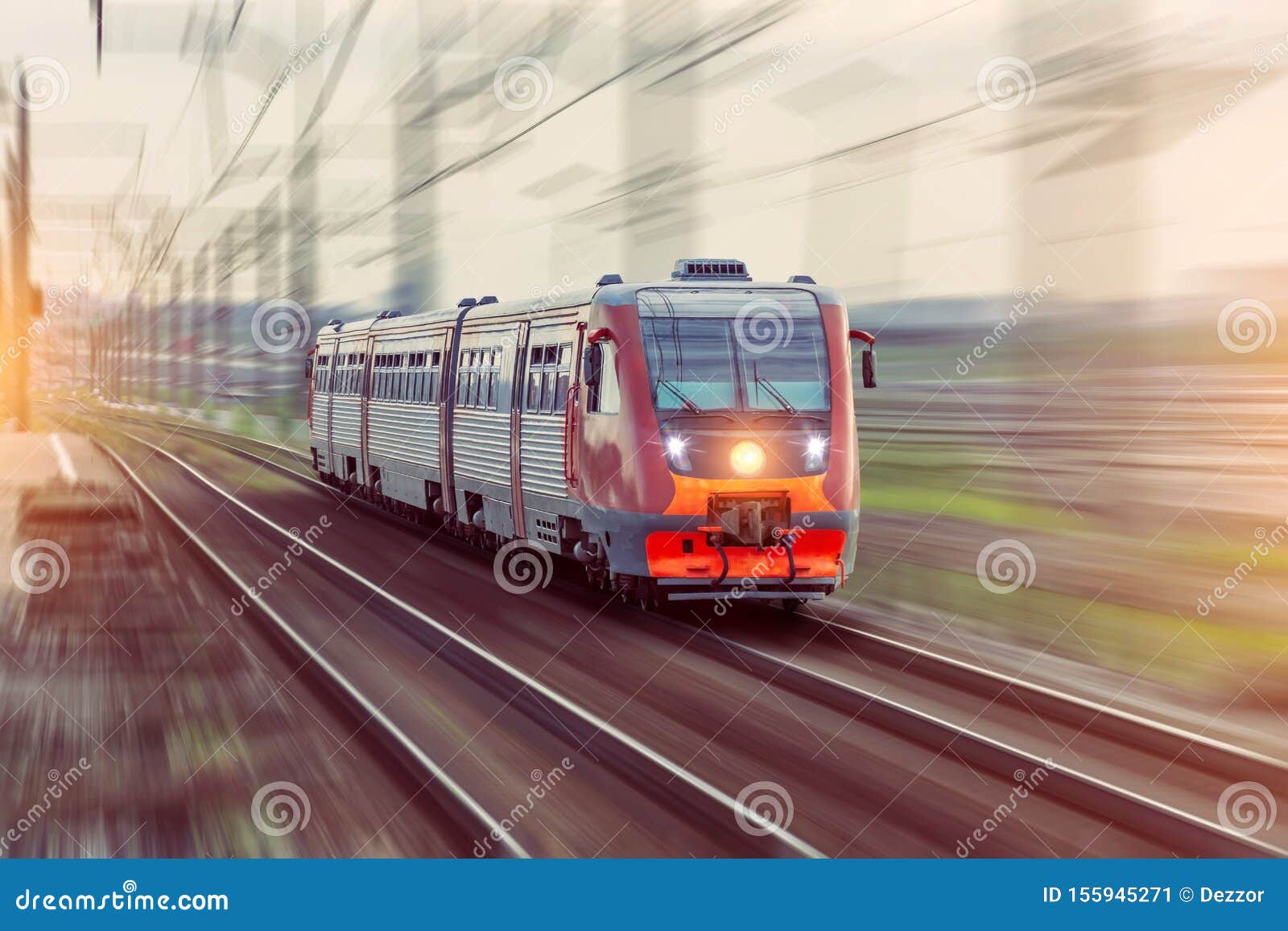 Passenger Diesel Train Travels by Rail Motion Blur Effect Stock Image ...
