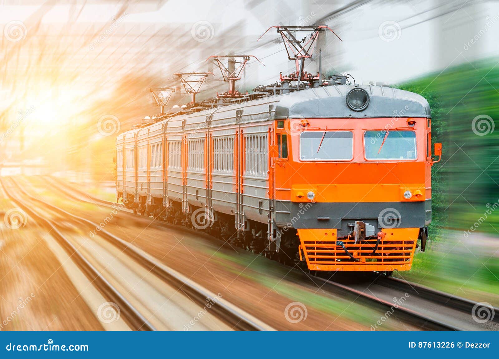 Passenger Electric Train Rides Speed Railway Wagons Journey Light Stock ...