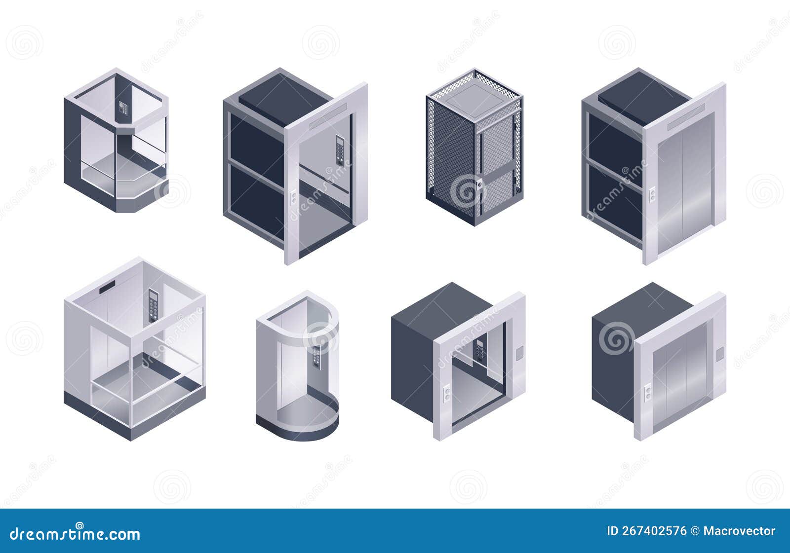 Passenger Elevator Isometric Set Stock Illustration - Illustration of ...