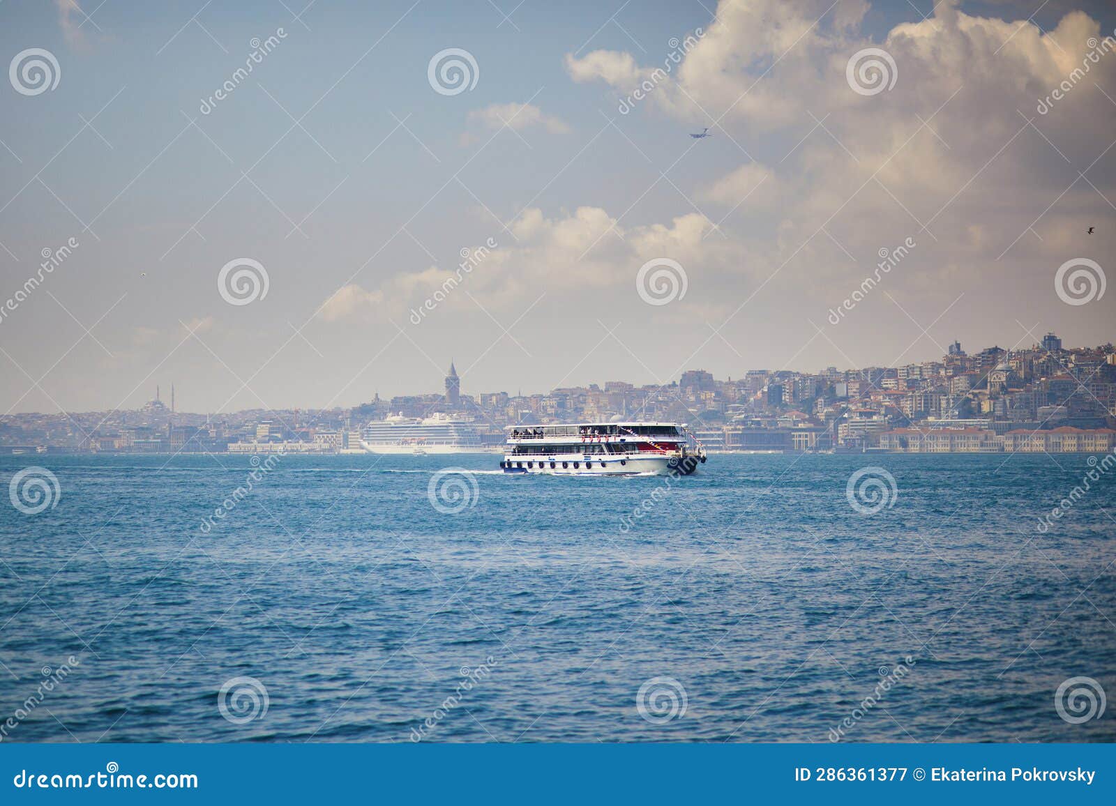 Passenger Ferry Sails Across Bosphorus Strait in Istanbul, Turkey Stock ...