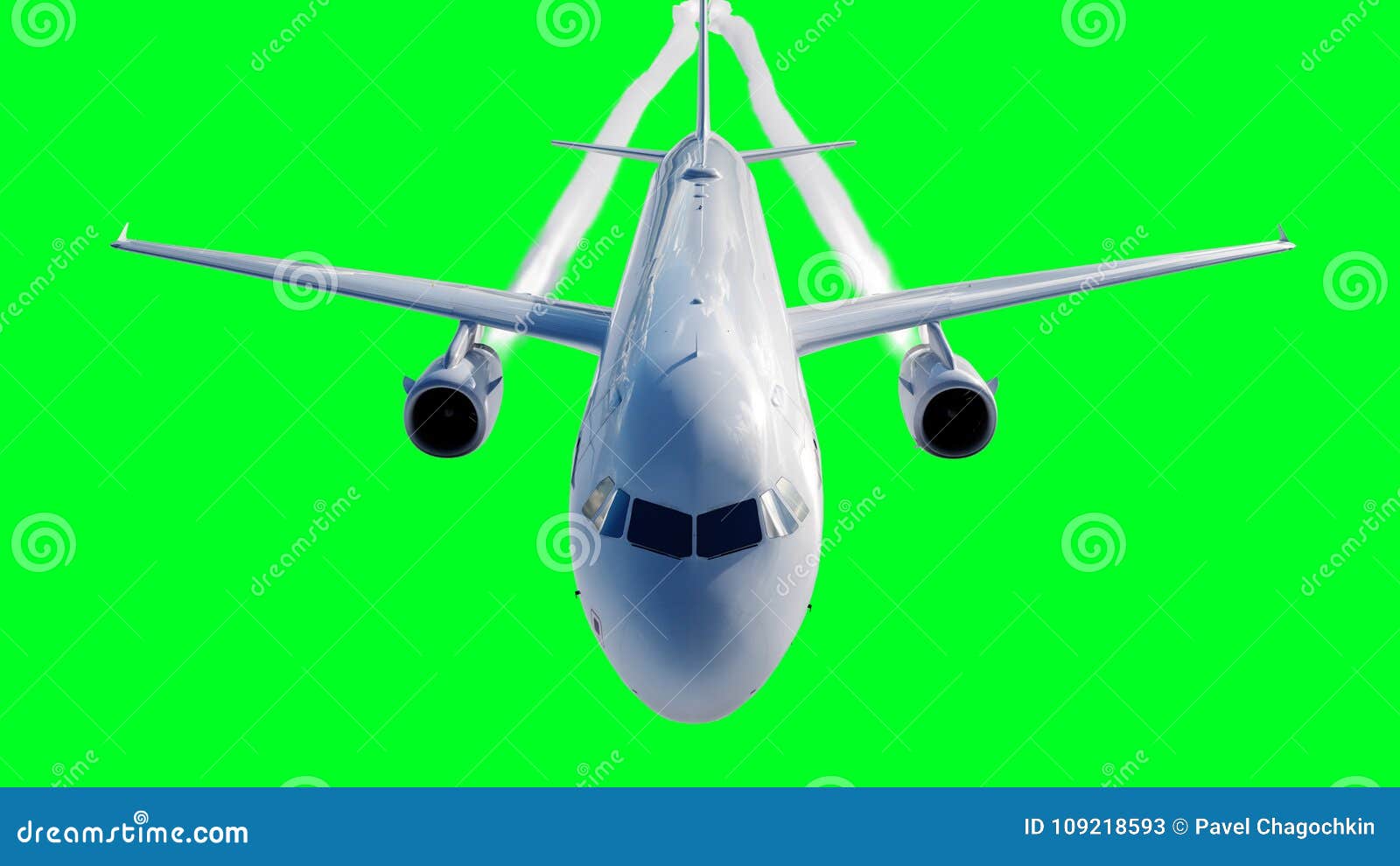Passenger Flying Plane . Isolate Green Screen. . a Condensation Trail ...
