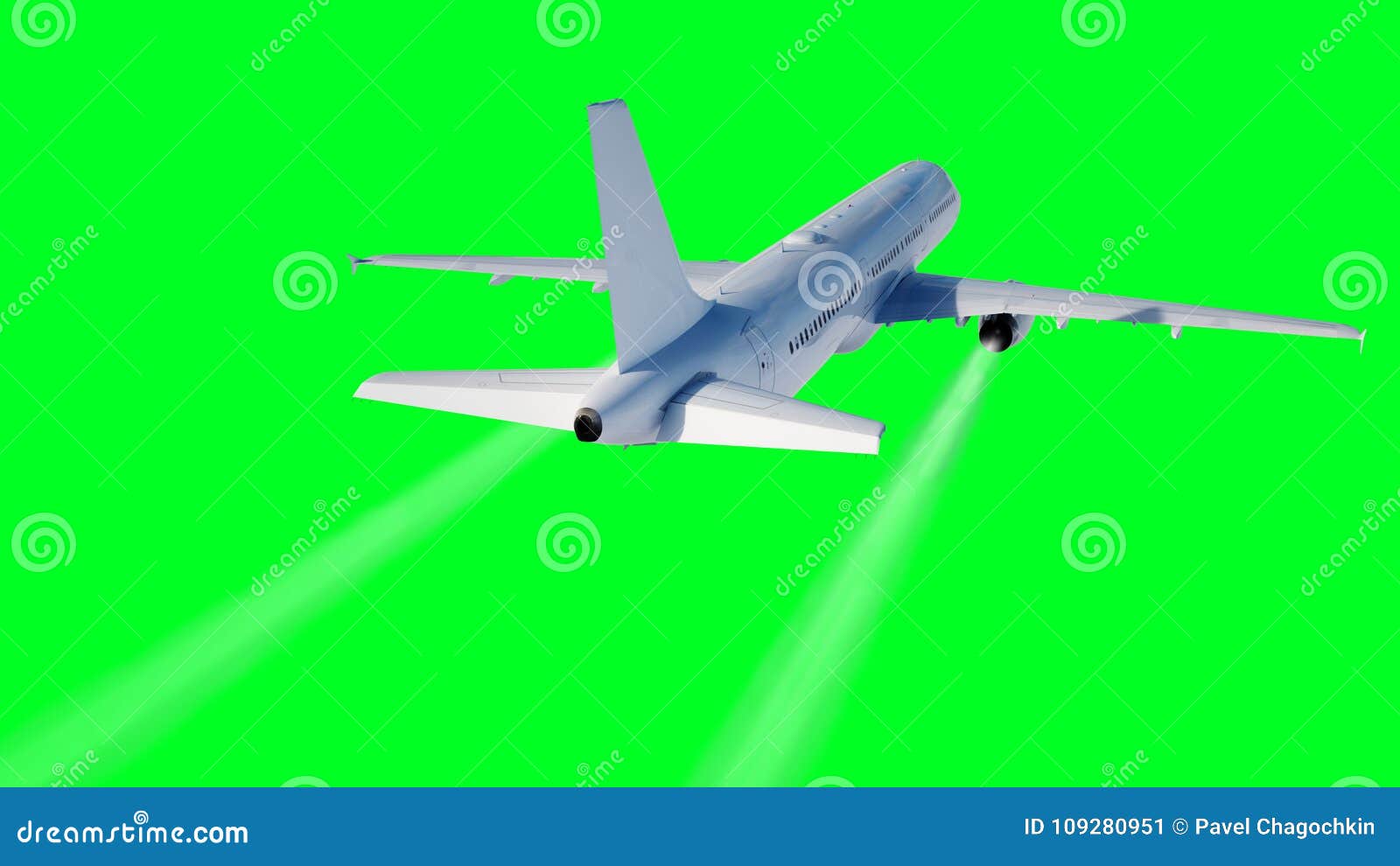 Passenger Flying Plane . Isolate Green Screen. . a Condensation Trail ...