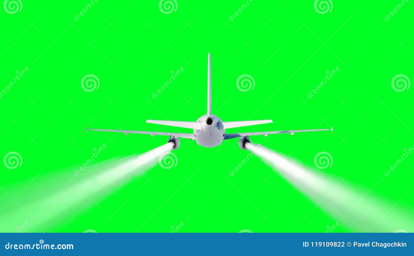 Passenger Flying Plane . Isolate Green Screen. . a Condensation Trail ...