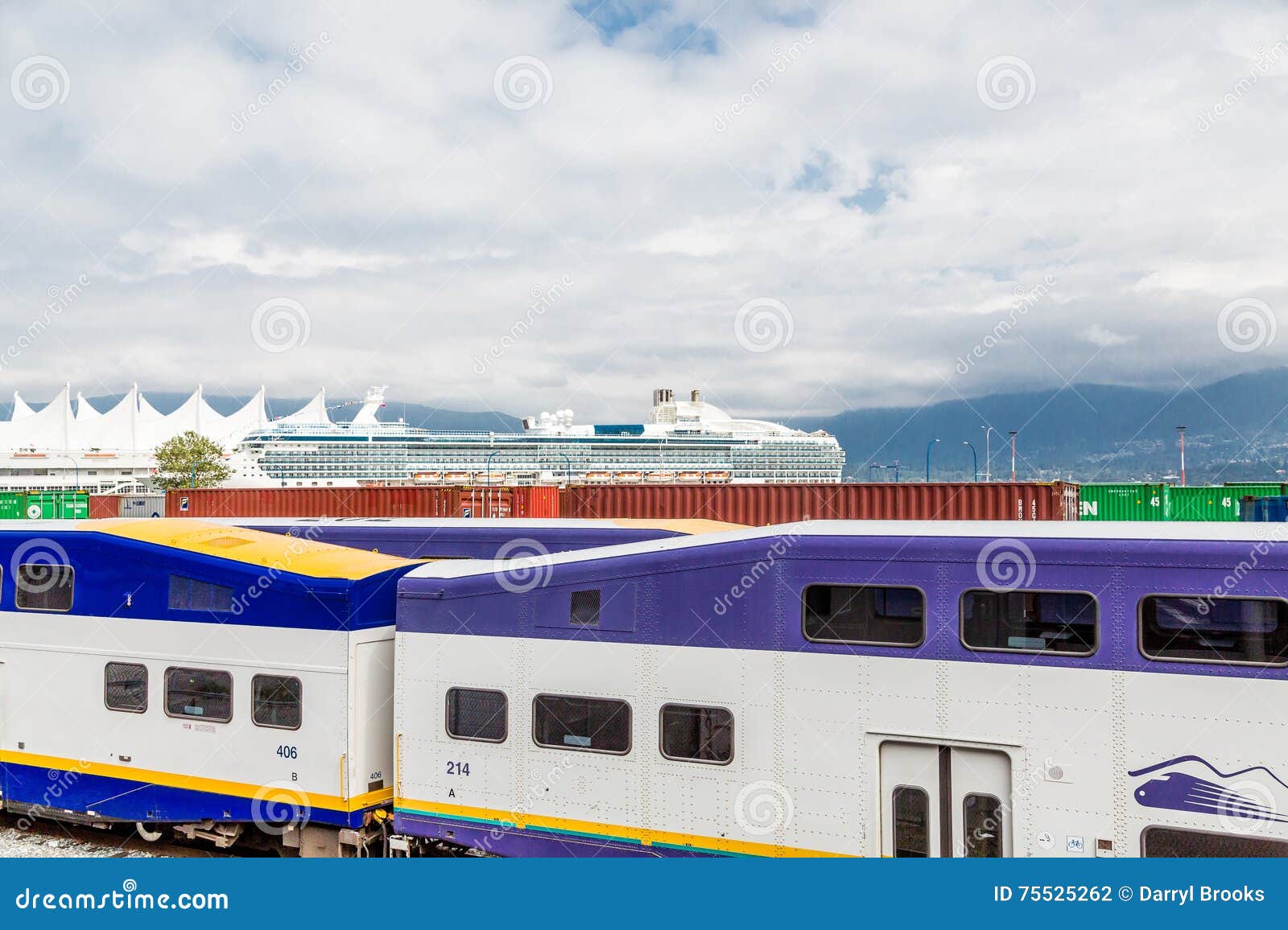 Passenger and Freight Train by Cruise Ship Editorial Photography ...