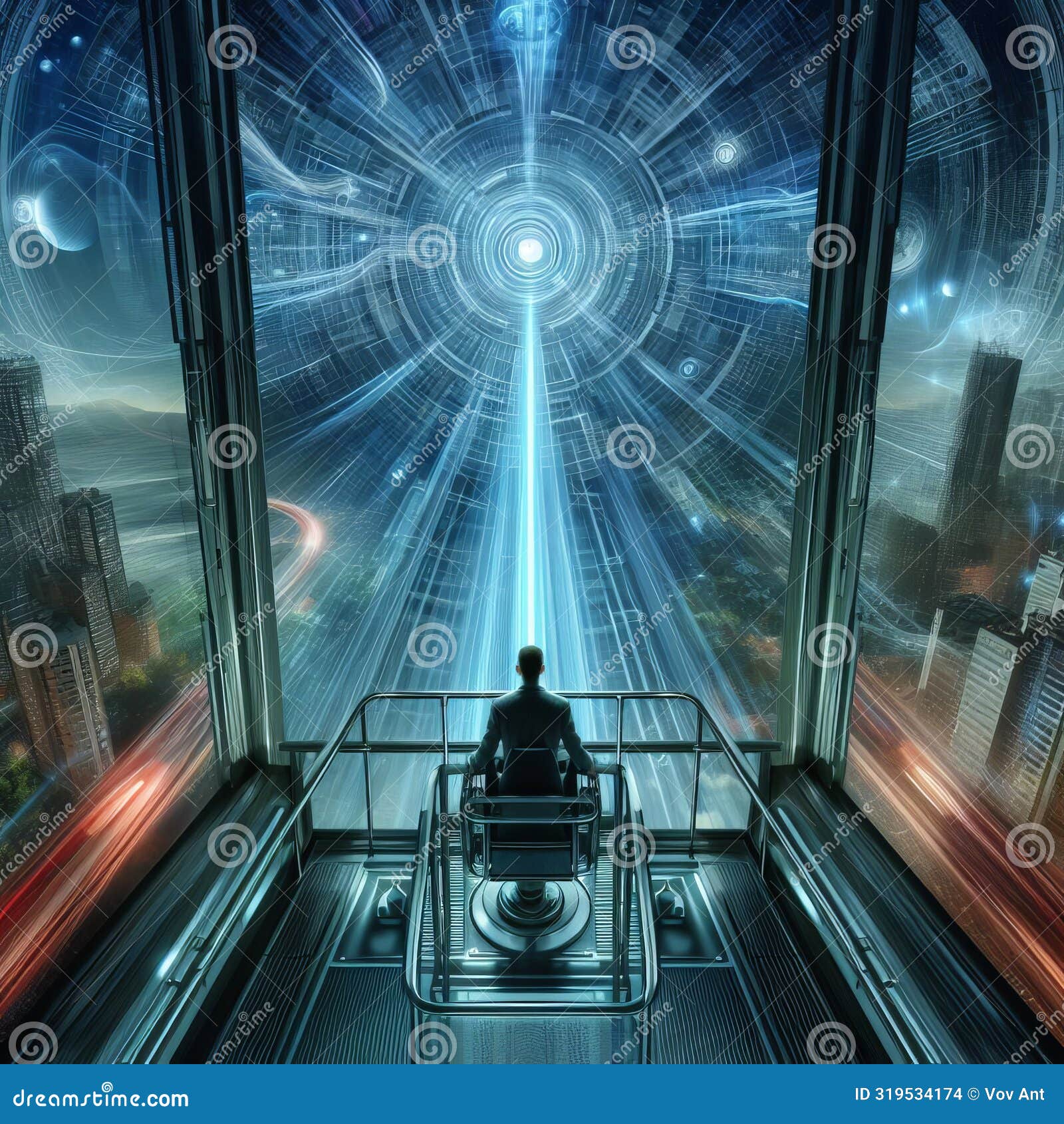 Passenger in a Glass Elevator through a Time Warp a Stock Illustration ...