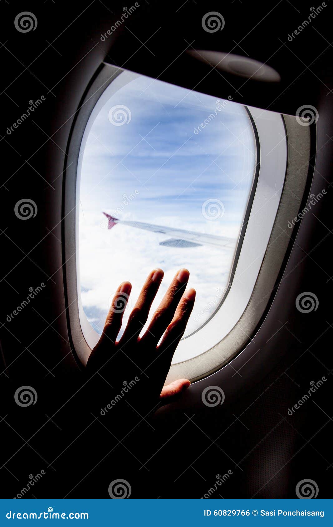 Passenger Hand Touch Window of Airplane Stock Photo - Image of abstract ...