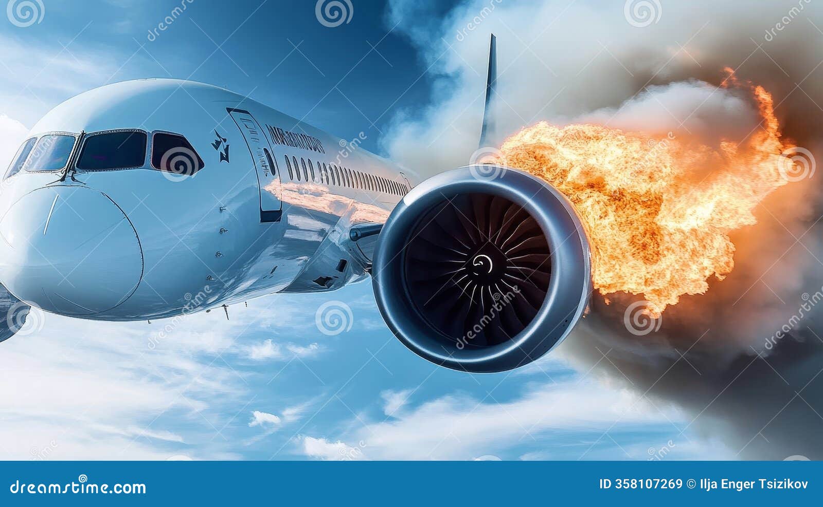 Passenger Jet Engine Fire in Flight, Aviation Accident and Emergency ...