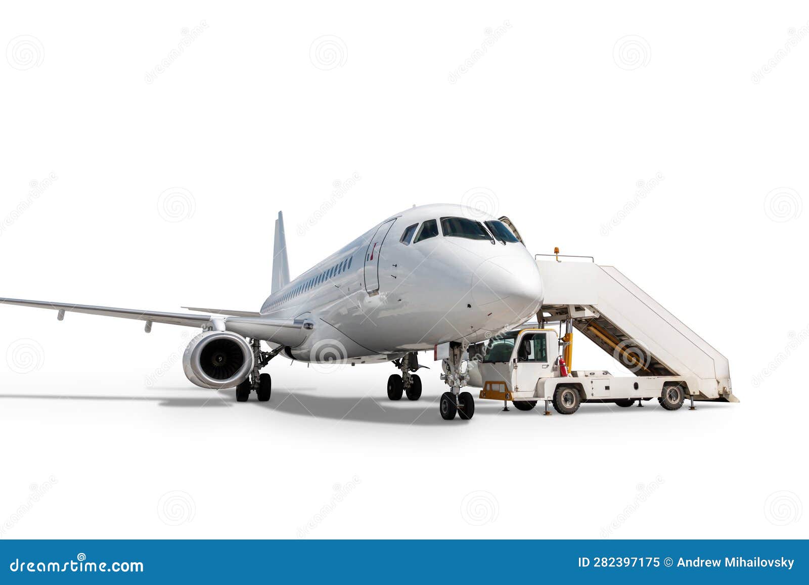 Passenger Jet Plane with Boarding Ramp Isolated Stock Image - Image of ...
