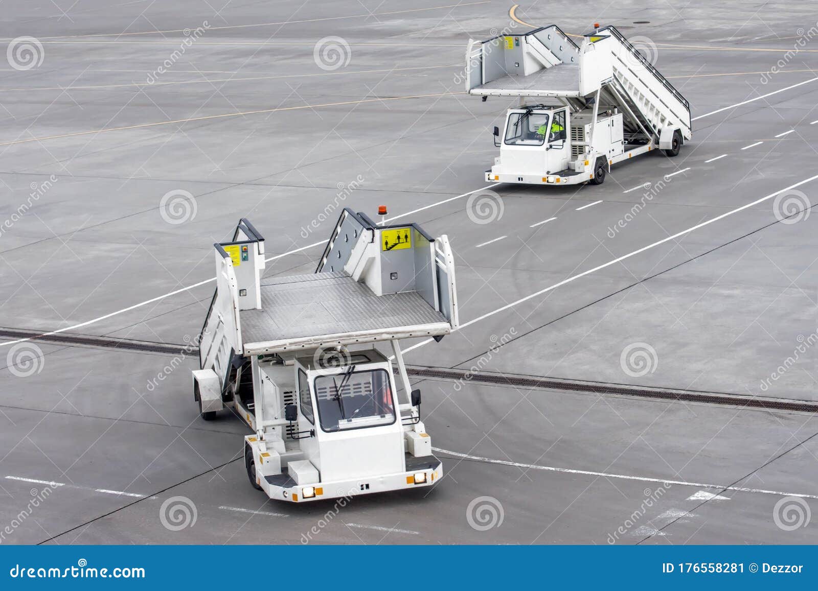 Passenger Ladder Stairs Go One after Another at the Airport Stock Image ...