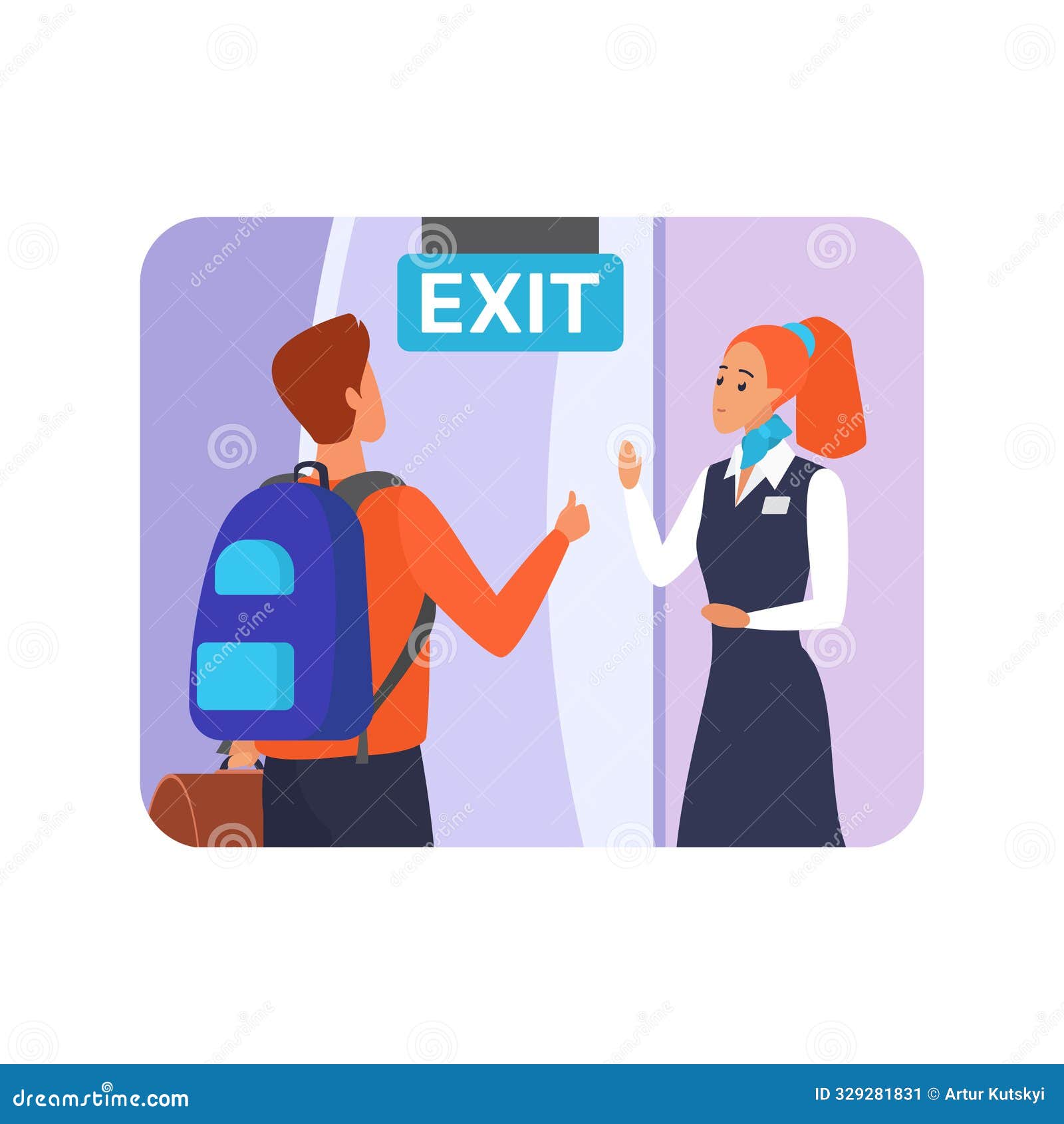 Passenger with Luggage Walking To Exit of Plane, Say Goodbye To Flight ...