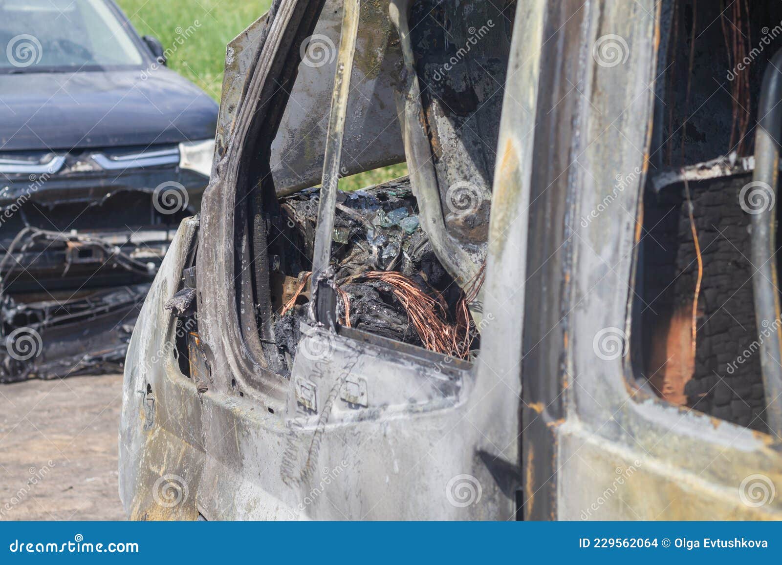 Passenger Minibus after a Fire, Burnt Body and Interior of the Car ...