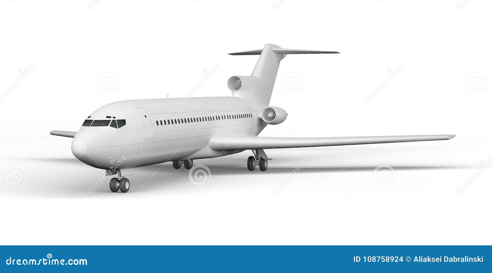 Passenger Plane BOEING 727 3D Render on a White Background Stock ...