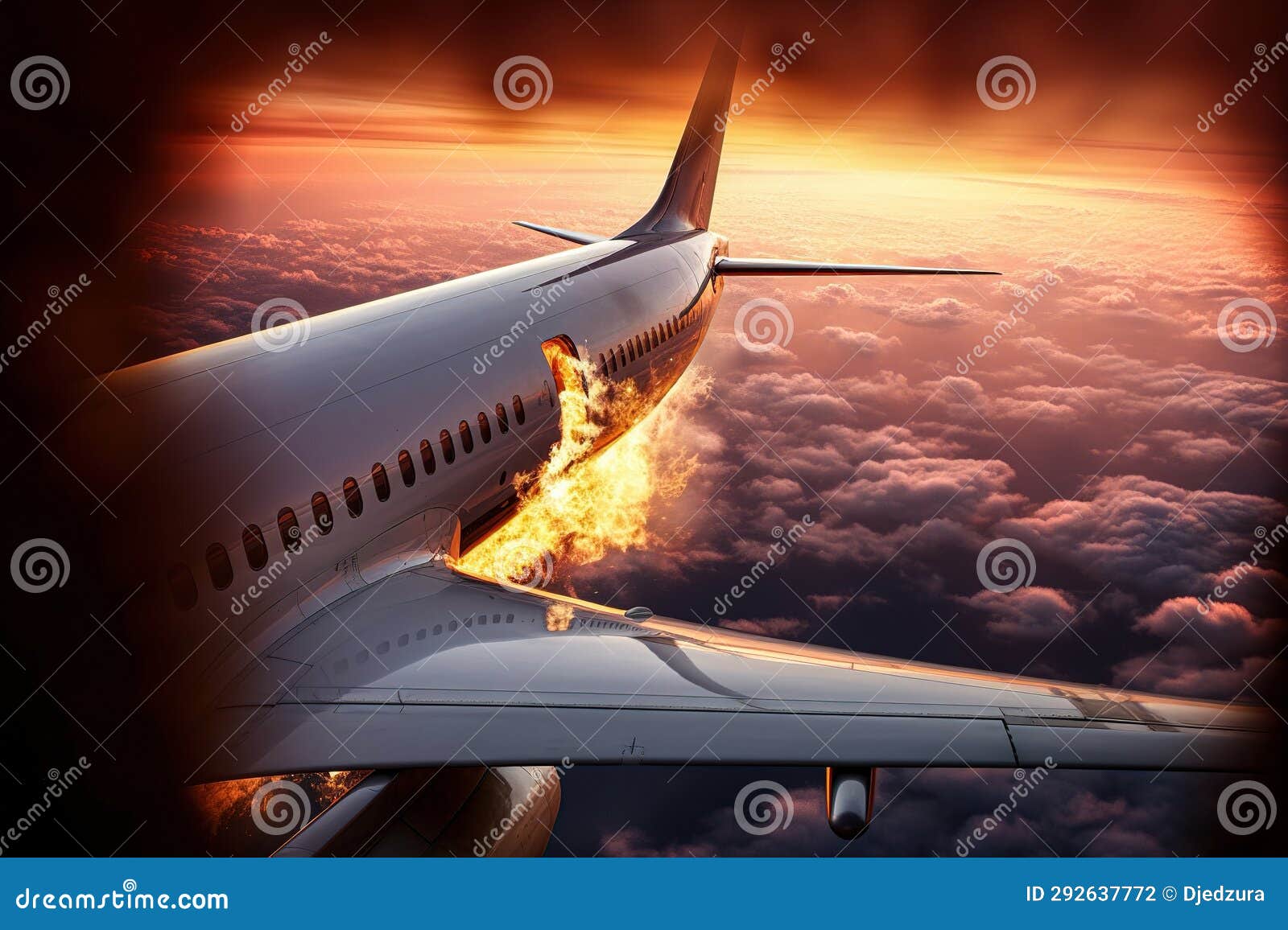 Passenger Plane Burning in Mid-air during Flight Stock Illustration ...