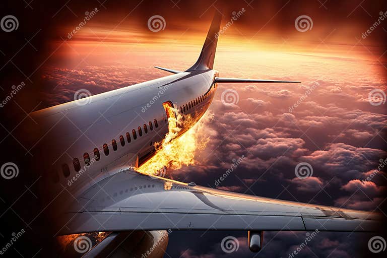 Passenger Plane Burning in Mid-air during Flight Stock Illustration ...