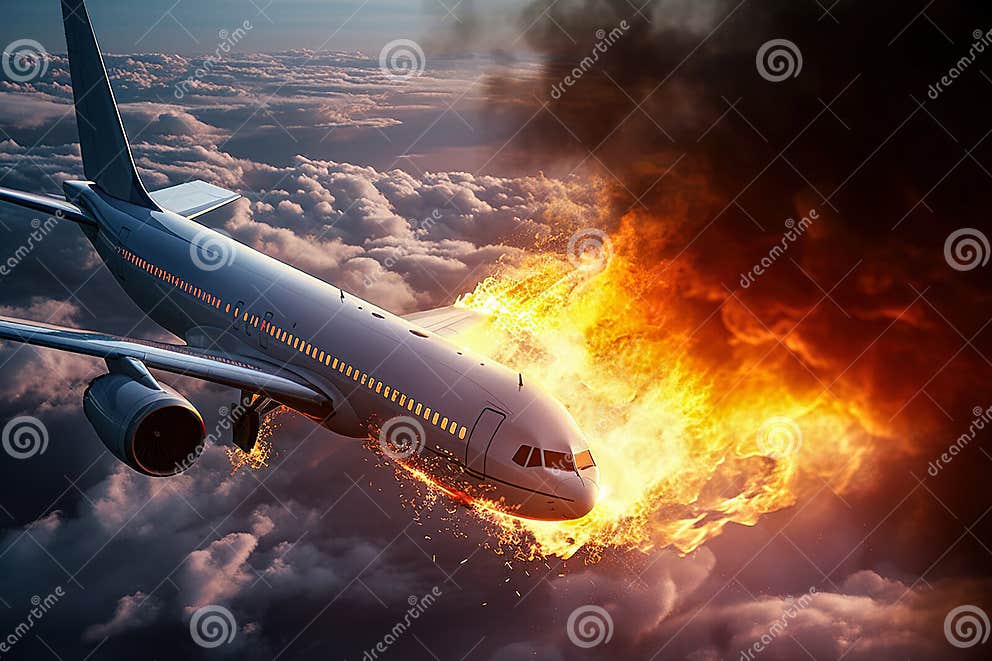 Passenger Plane Burning in Mid-air during Flight Stock Illustration ...