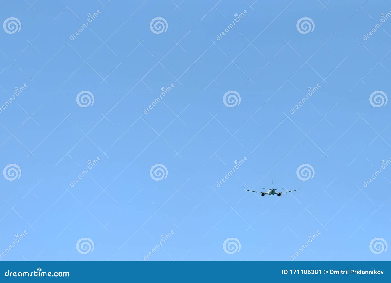 The Passenger Plane Flies Away into the Blue Sky. Back View Stock Image ...