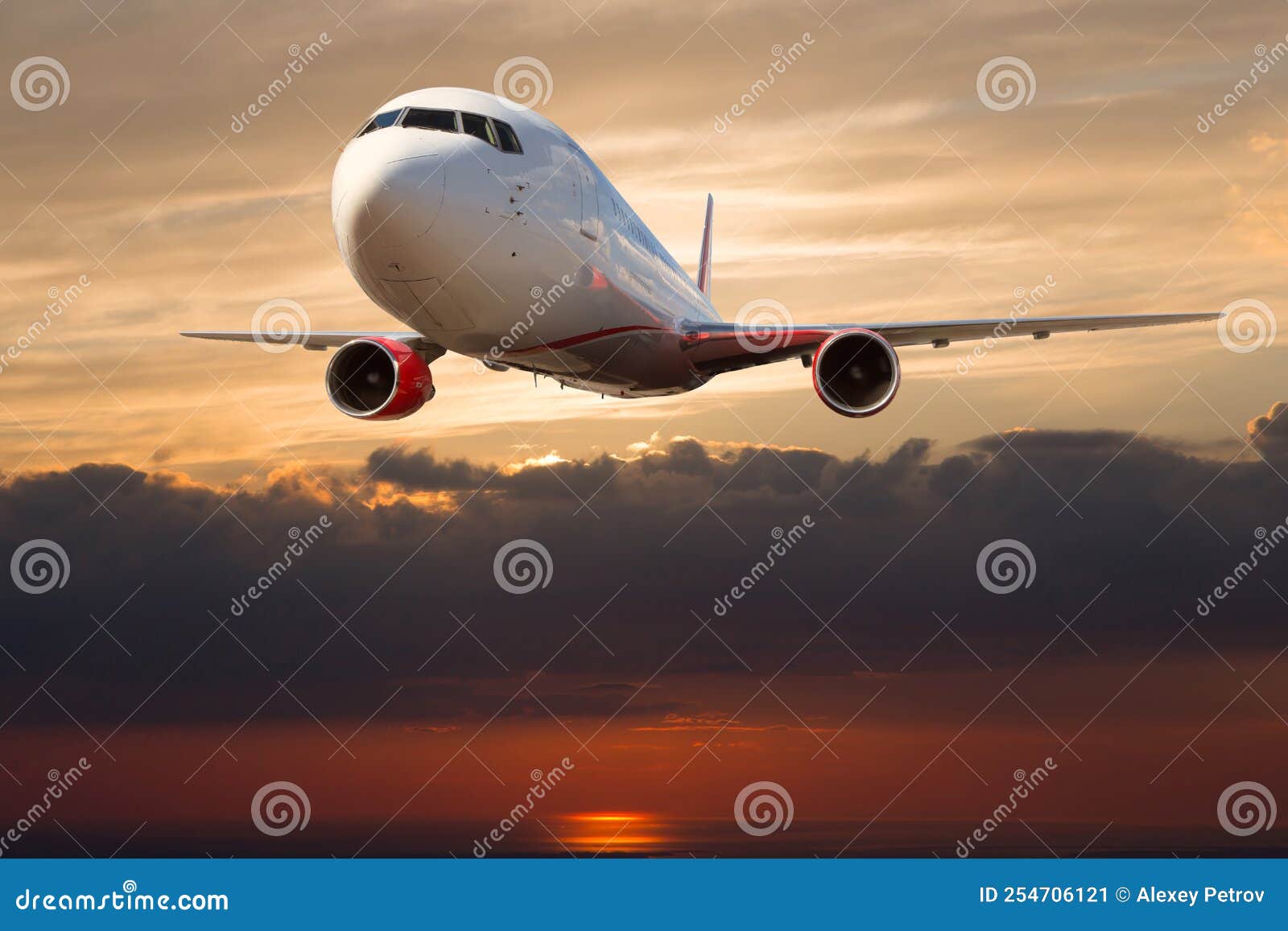 Passenger Plane in Flight. Front View of Aircraft Stock Image - Image ...