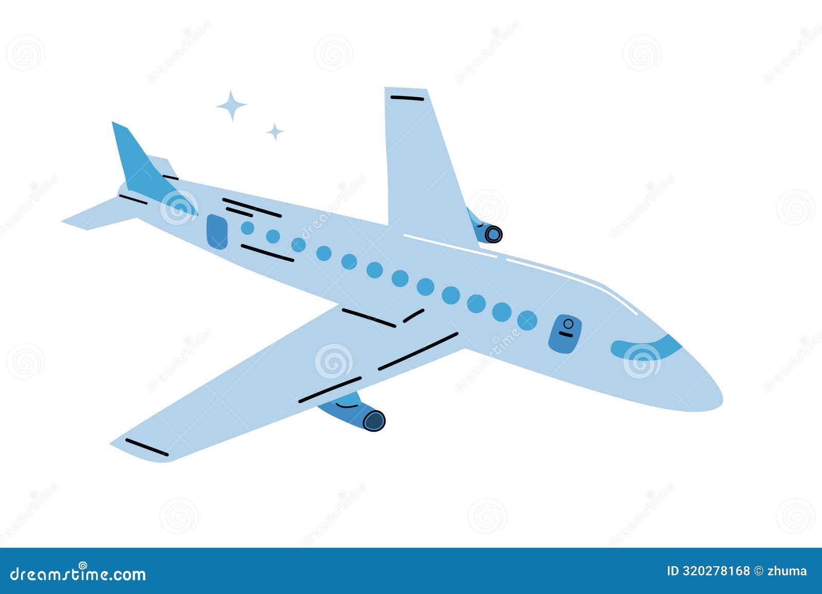 Passenger Plane in Flight on White Background. Vector Illustration of ...