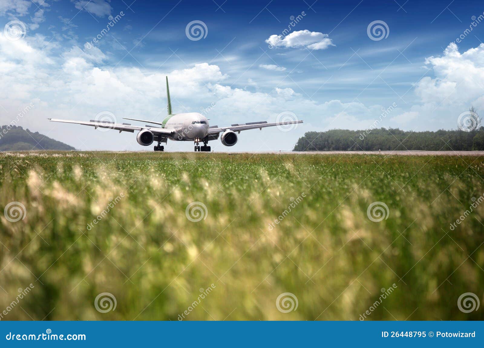 Passenger Plane Fly Up Over Take-off Runway Stock Image - Image of airy ...