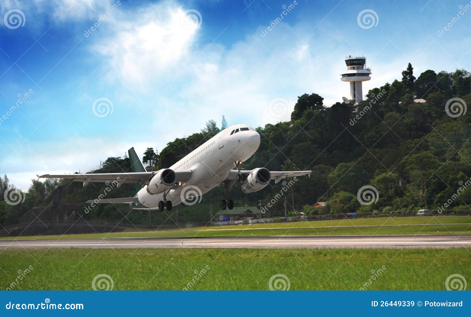 Passenger Plane Fly Up Over Take-off Runway Stock Image - Image of ...