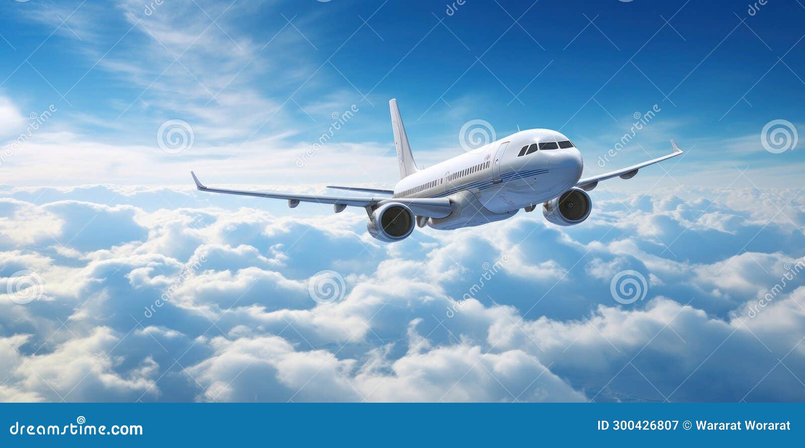 A Passenger Plane Flying Above the Clouds on a Clear Day Stock Image ...