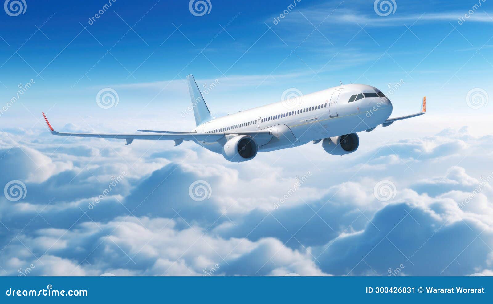A Passenger Plane Flying Above the Clouds on a Clear Day Stock Image ...