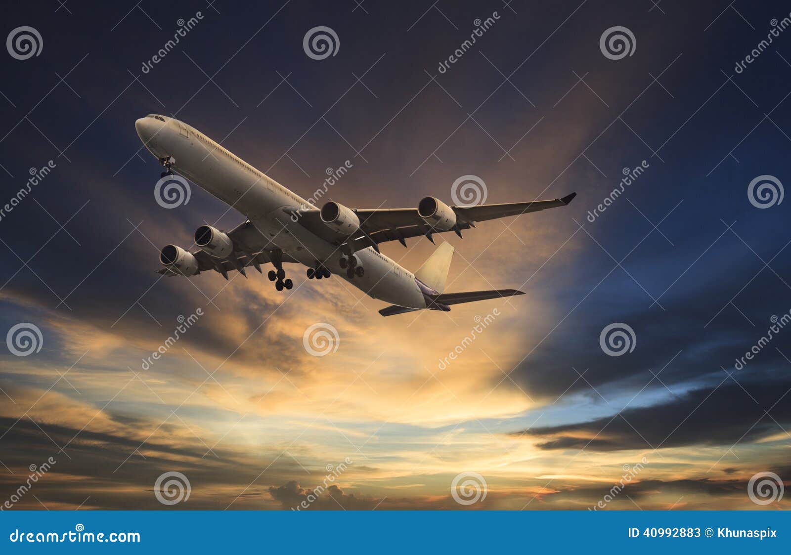 Passenger Plane Flying on Beautiful Dusky Sky Stock Image - Image of ...