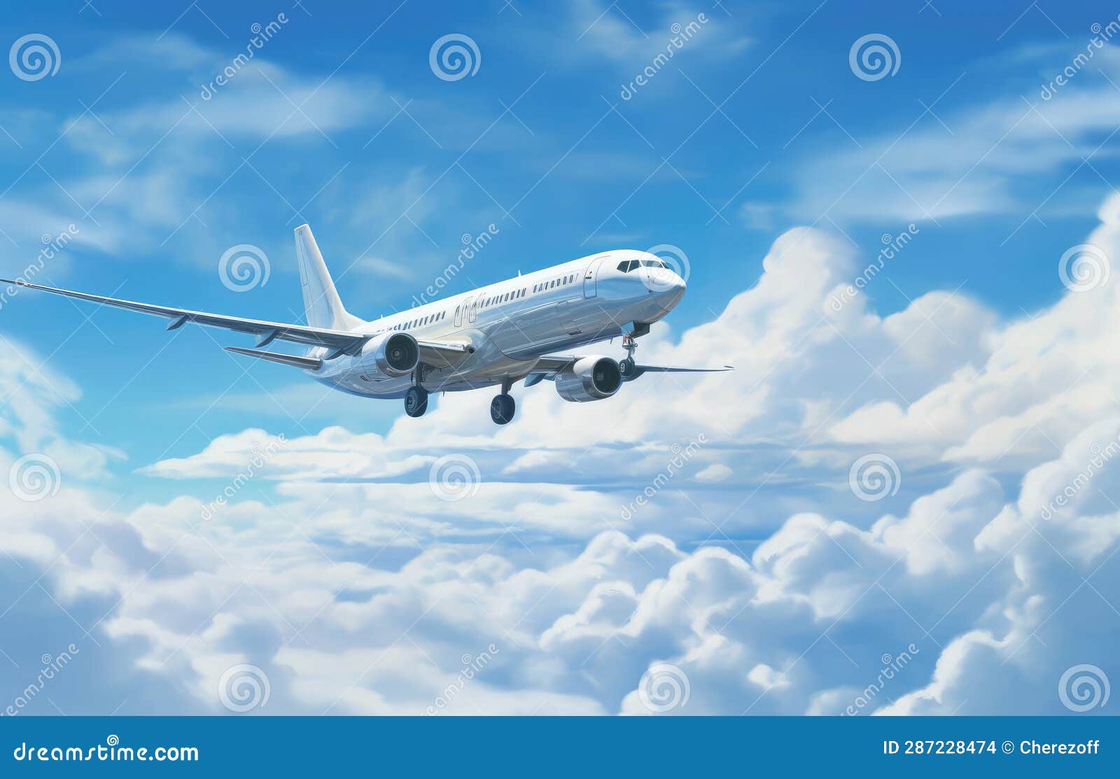 Passenger Plane Flying in the Clouds Stock Photo - Image of modern ...