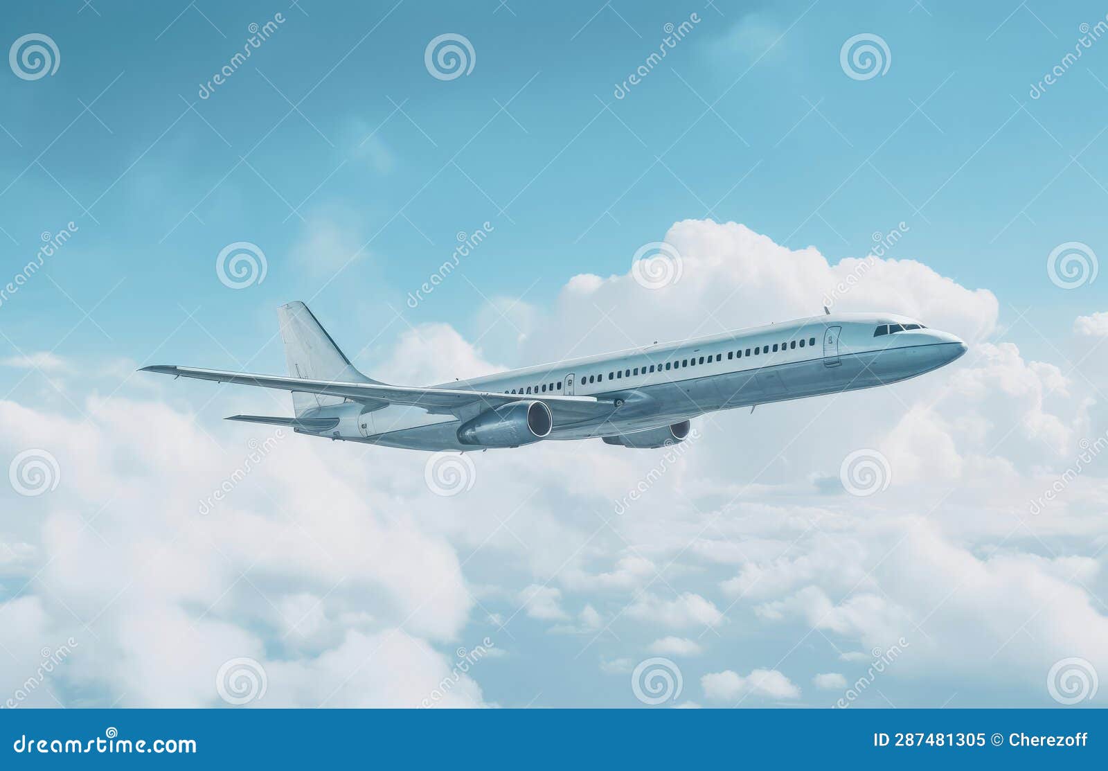 Passenger Plane Flying in the Clouds Stock Image - Image of background ...