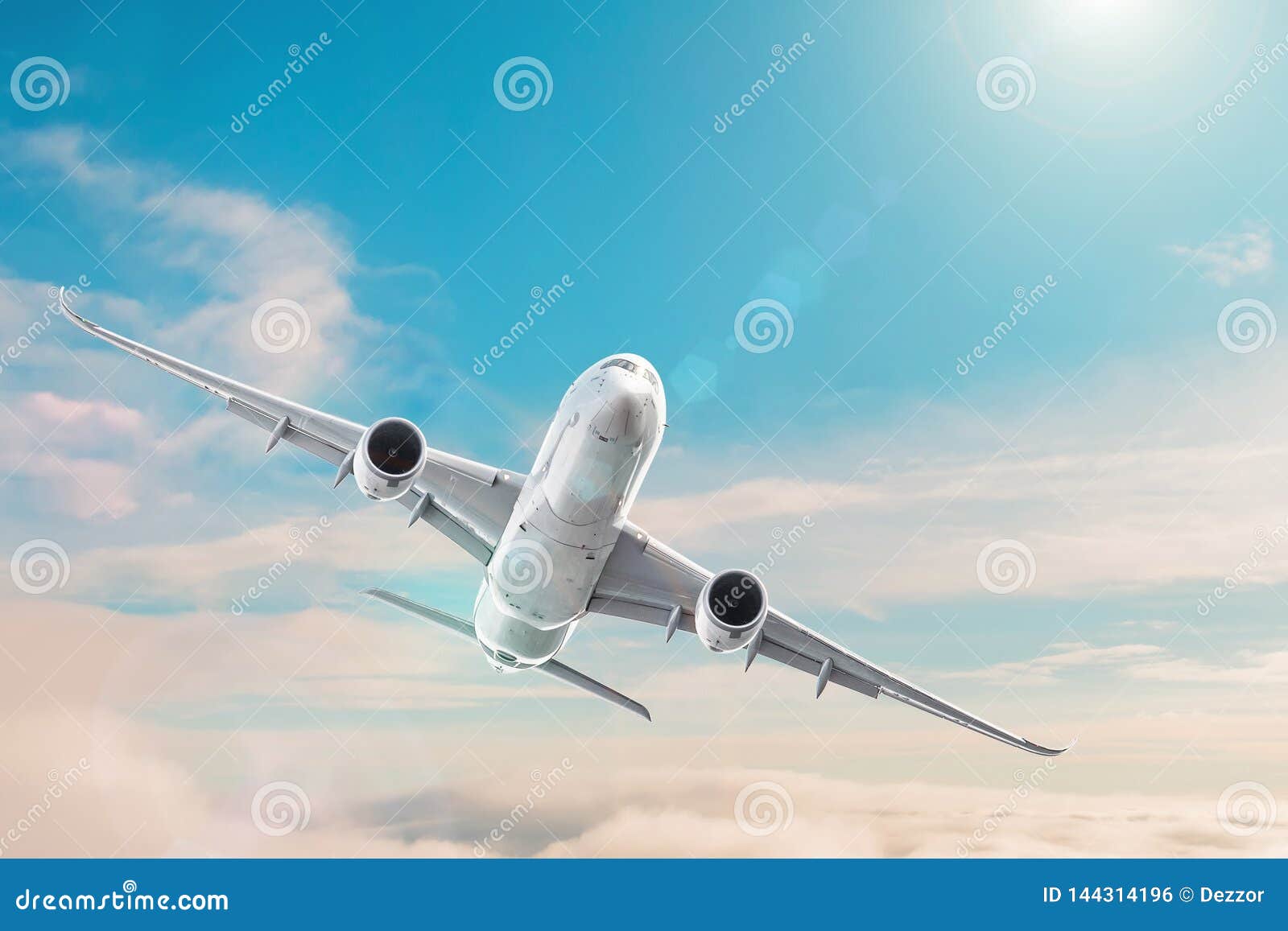 Passenger Plane Flying in the Daytime Sky Overcast, Cloudscape Stock ...