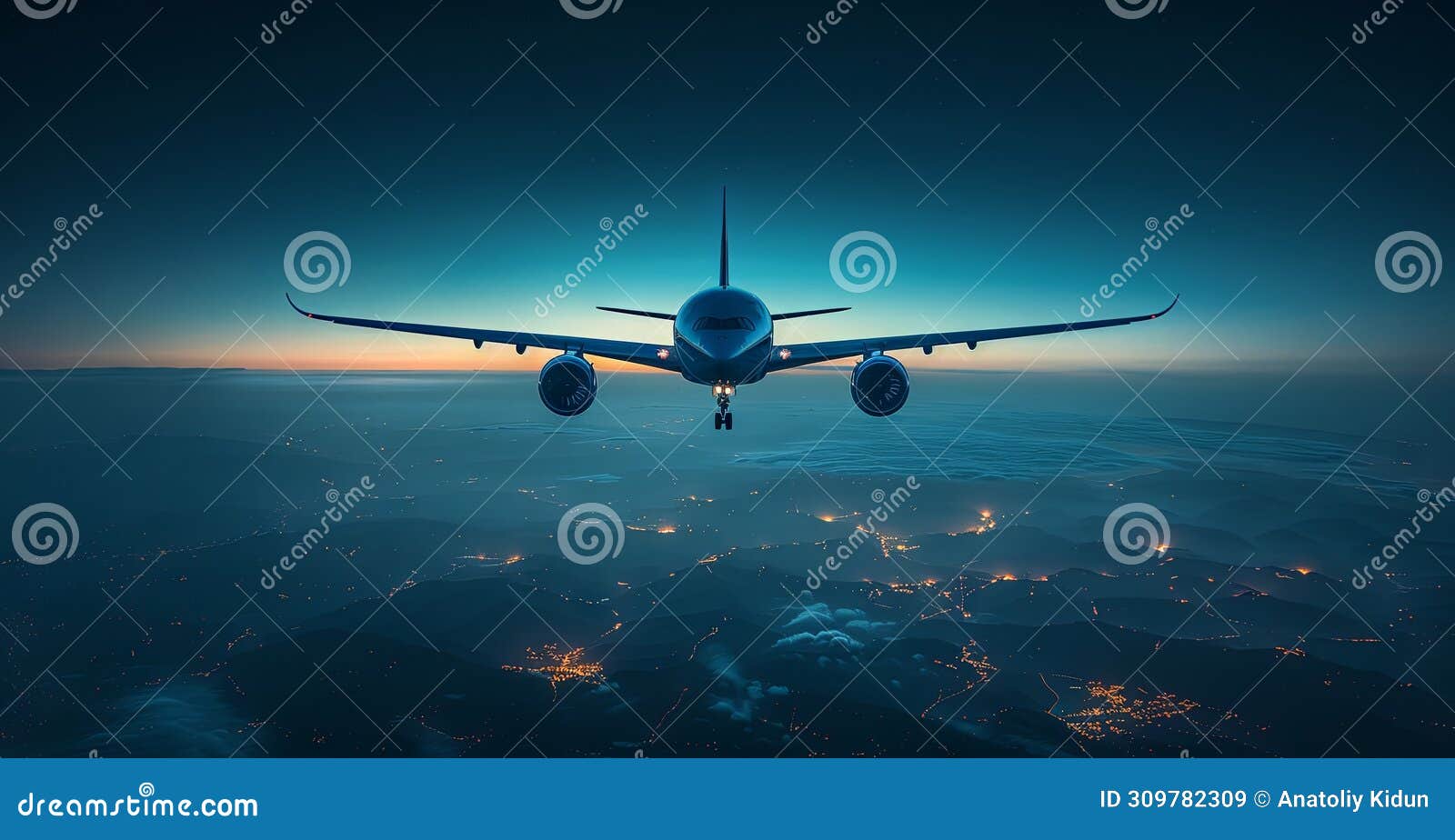 A Passenger Plane is Flying through Deep Blue Sky, in the Style of ...