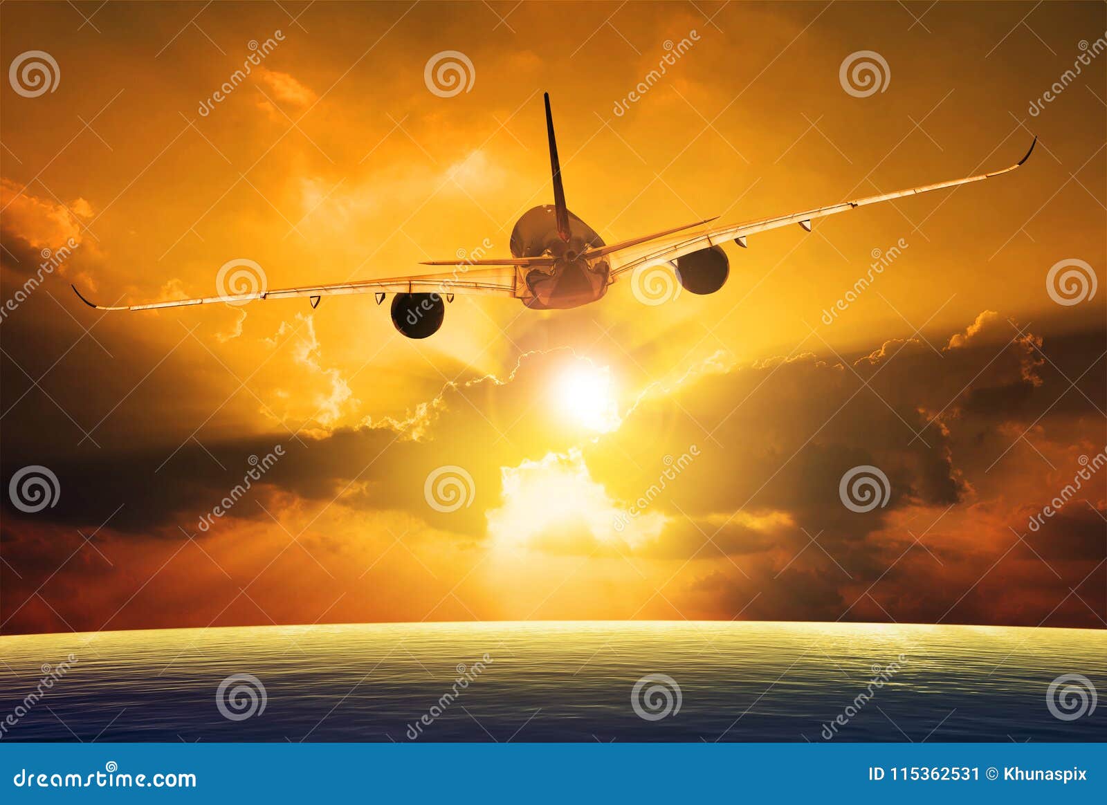 Passenger Plane Flying Over Beautiful Sunset Sky Stock Image - Image of ...