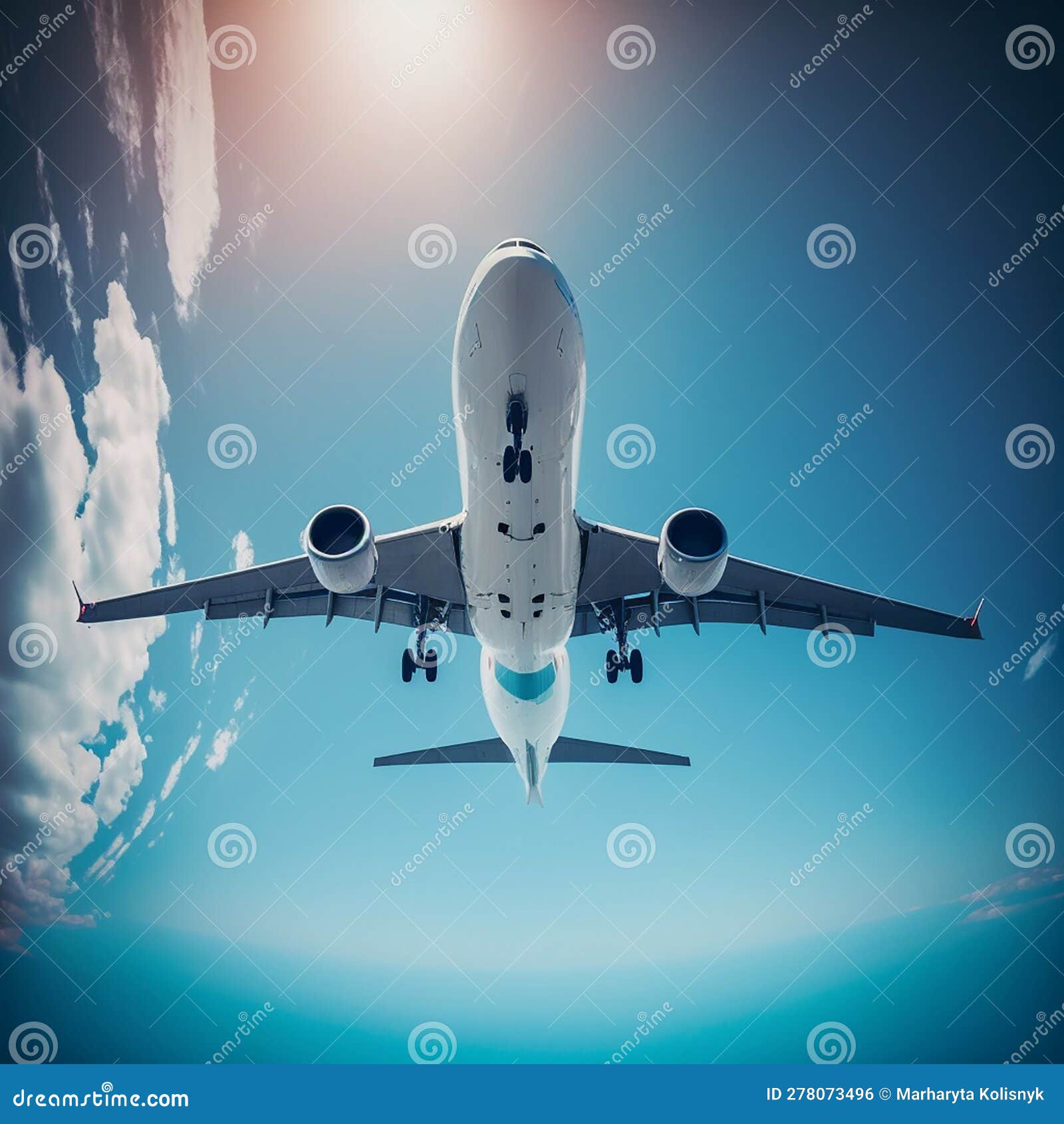 Passenger Plane Flying on the Sky View from Below 1 Stock Illustration ...