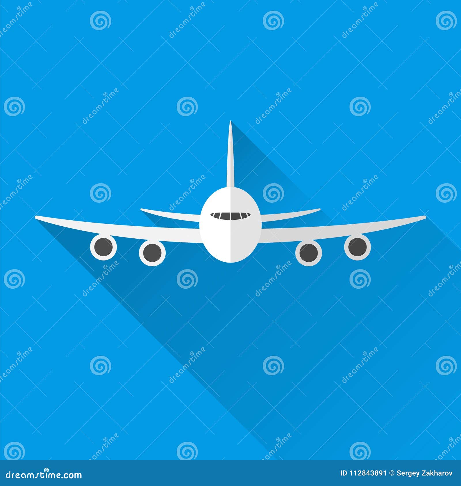 Passenger Plane, Front View, Blue Background, with Shadow. Stock Vector ...