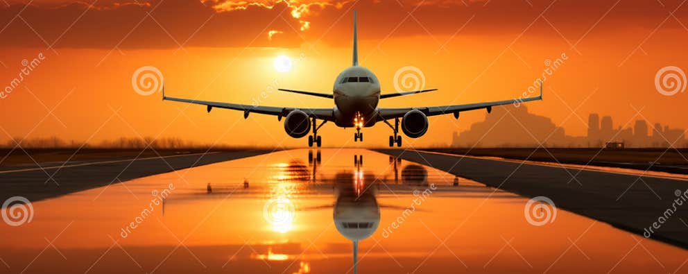 Passenger Plane. Plane is Going Up. Nice Weather Sunset in the ...