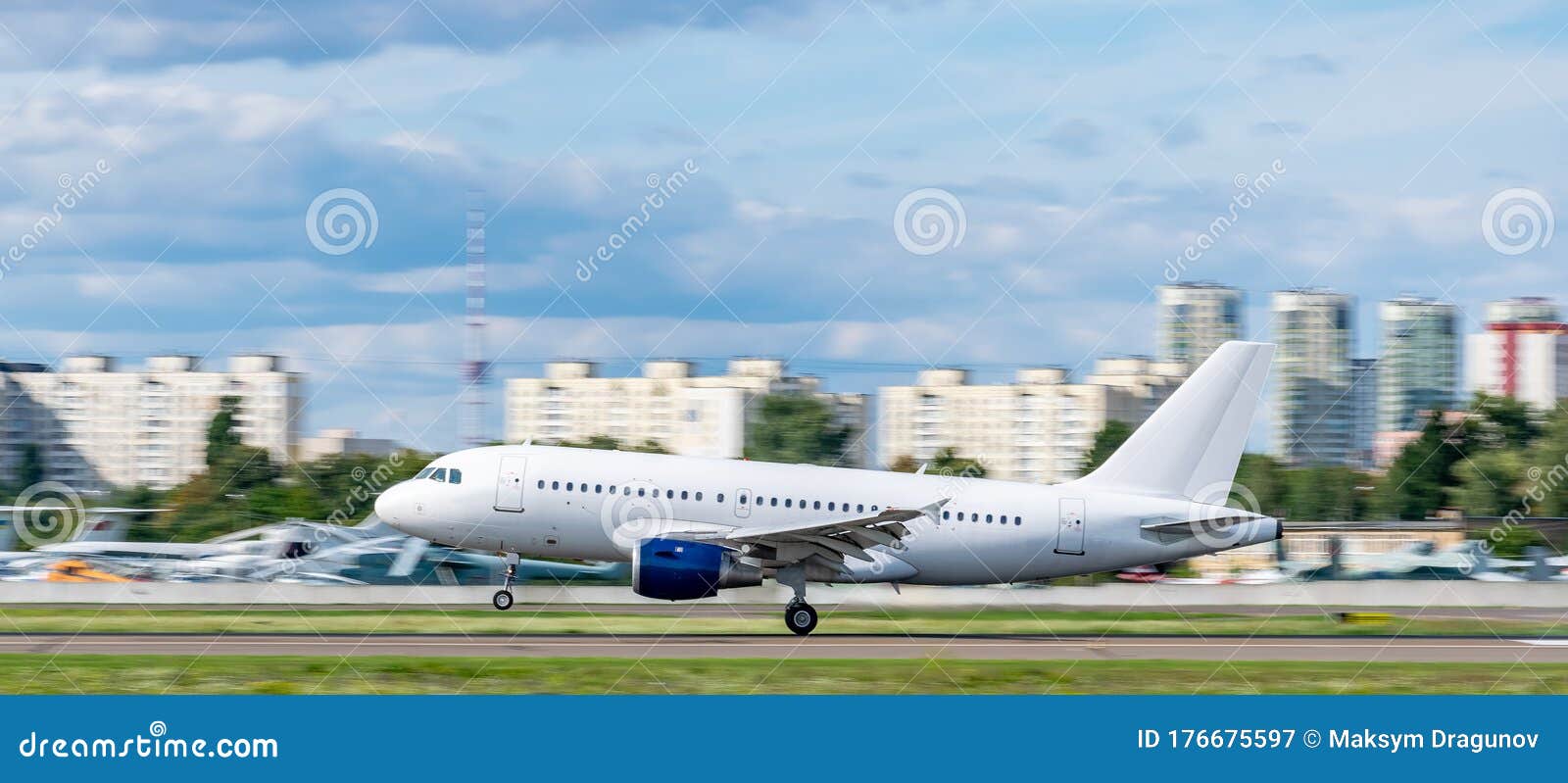 Passenger plane landing stock image. Image of landing - 176675597