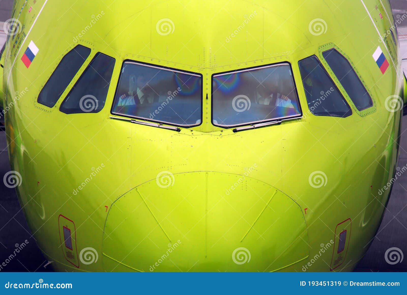 Passenger Plane Pilot Cabin Close Up. Front View Stock Image - Image of ...