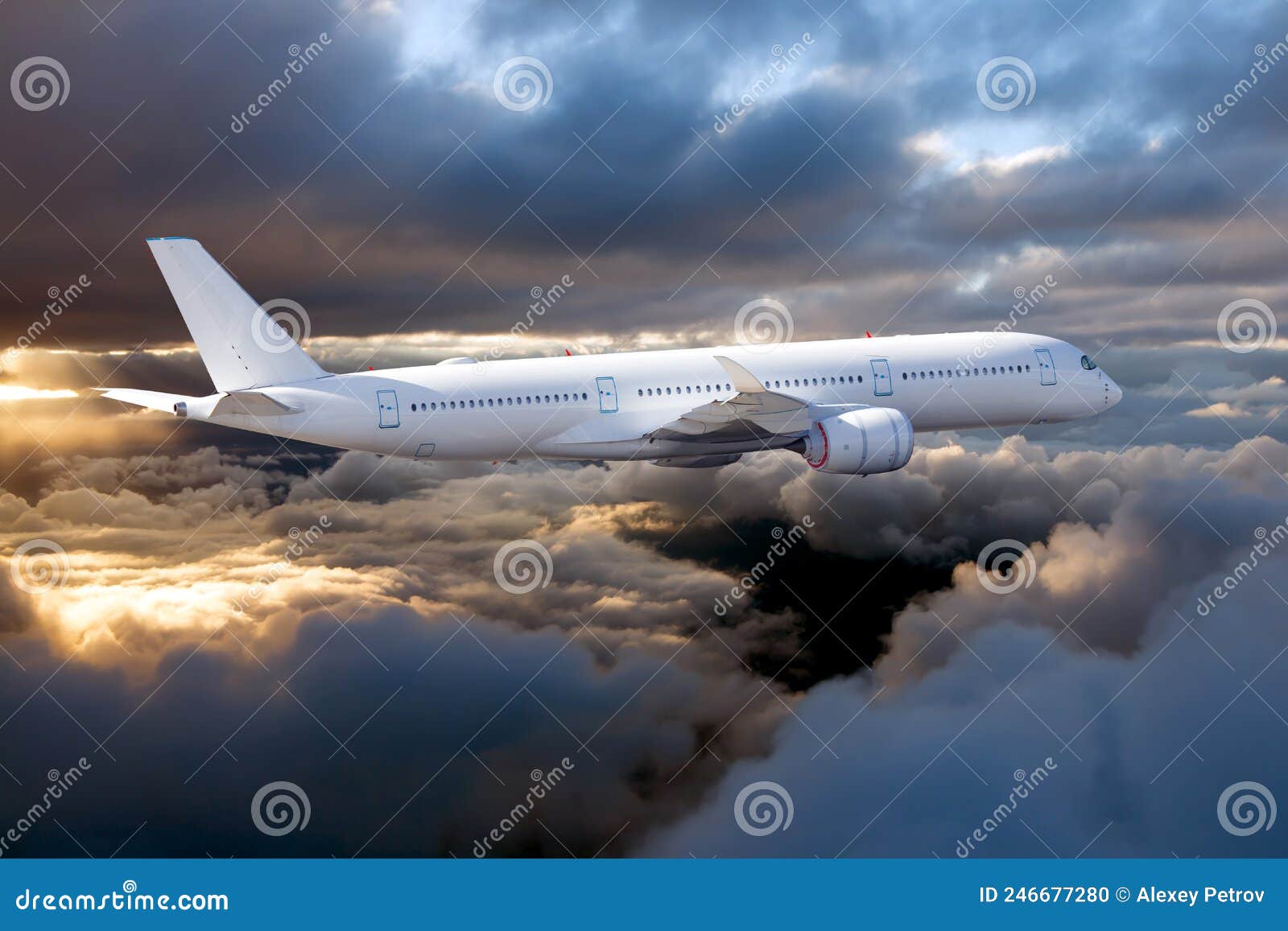 Side View of a Passenger Plane Flying Above the Storm Clouds Stock ...