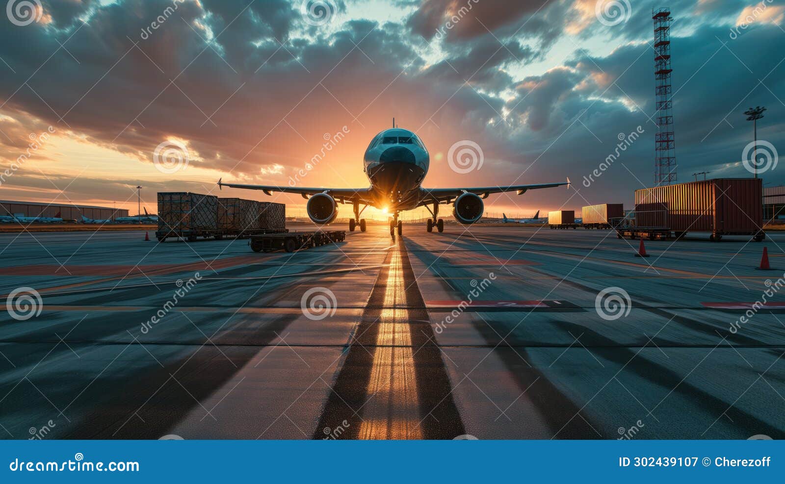 Passenger Plane Standing on the Runway in the Evening Stock Image ...