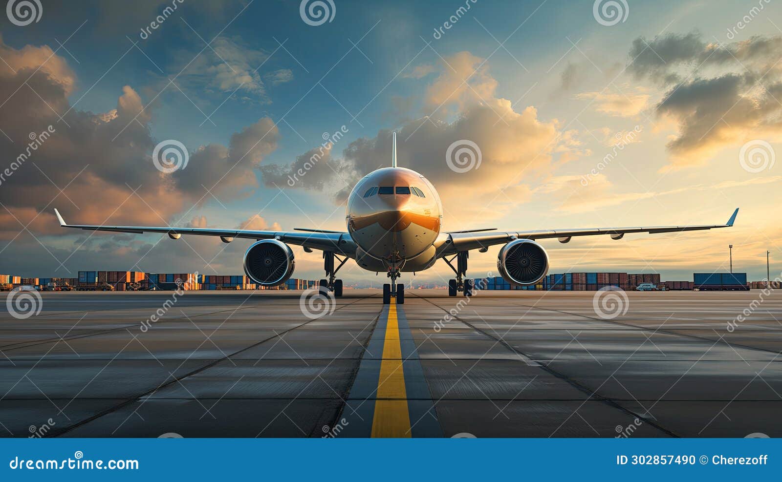 Passenger Plane Standing on the Runway in the Evening Stock ...