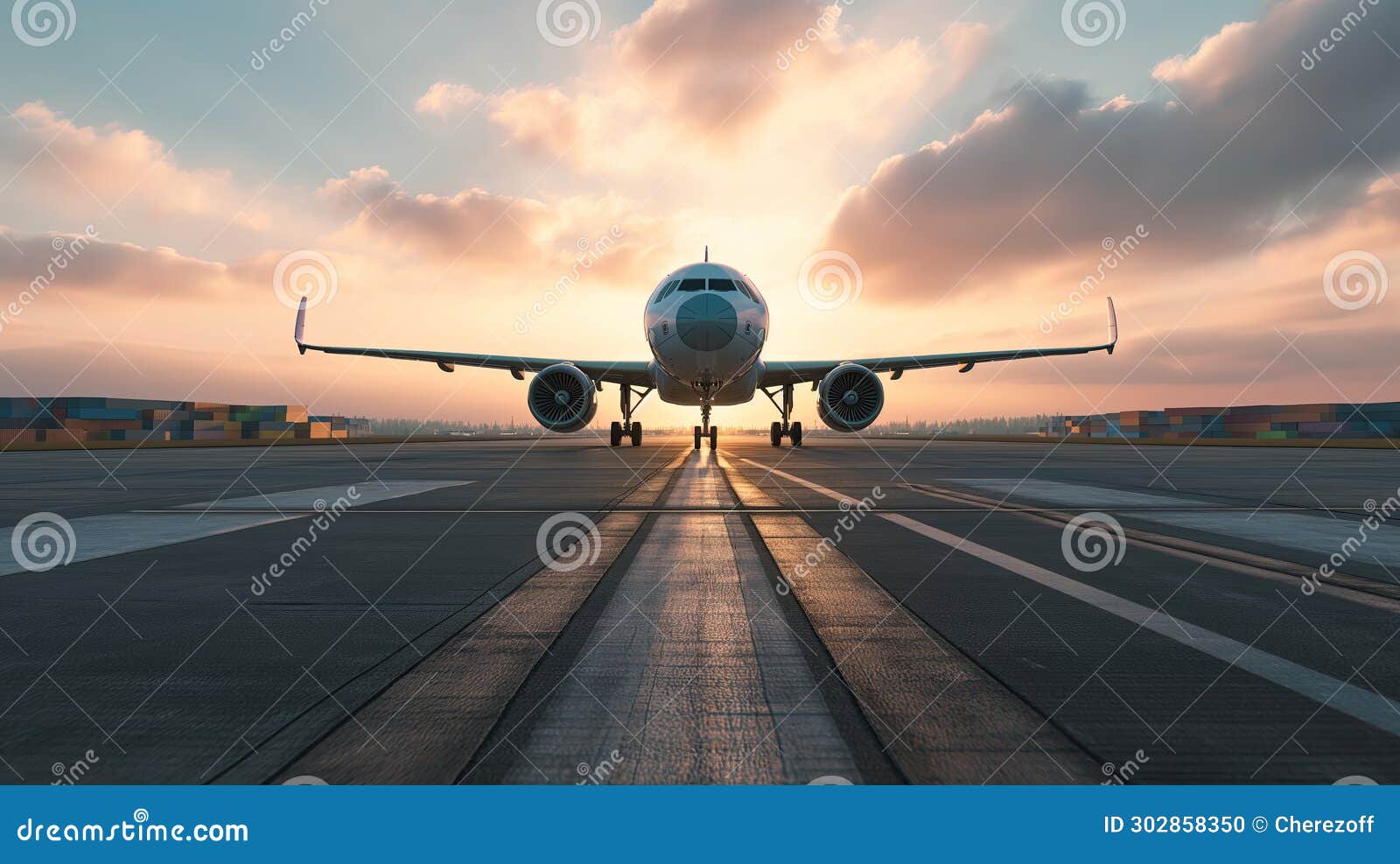 Passenger Plane Standing on the Runway in the Evening Stock ...