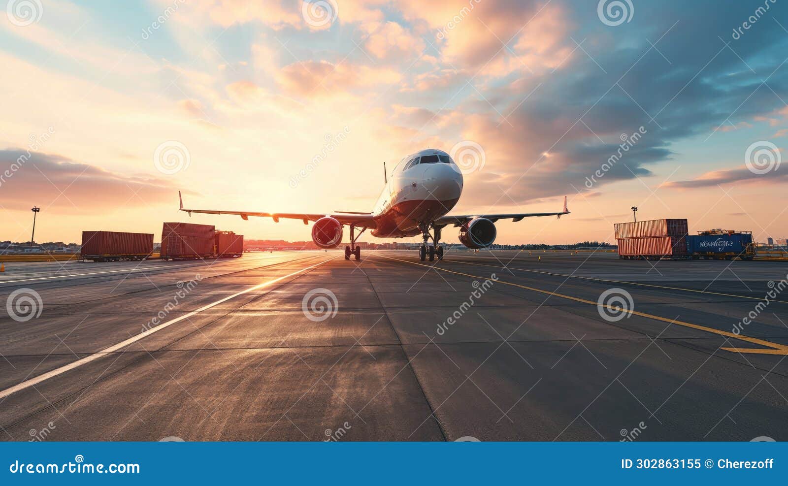 Passenger Plane Standing on the Runway in the Evening Stock Image ...