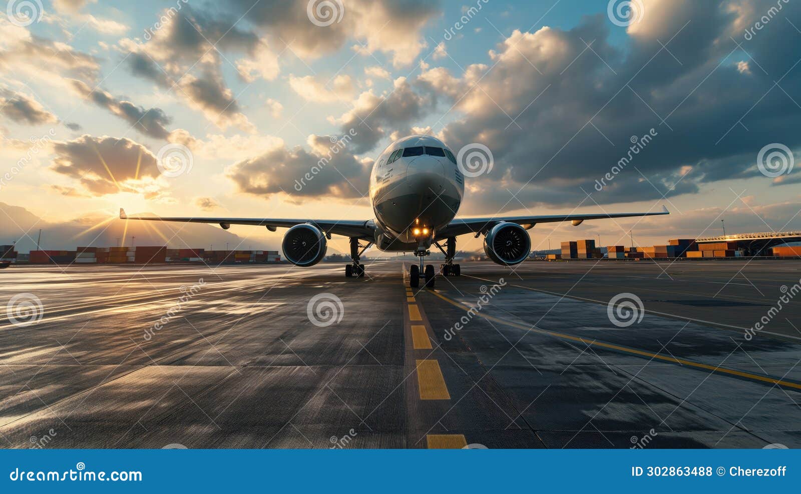 Passenger Plane Standing on the Runway in the Evening Stock Photo ...