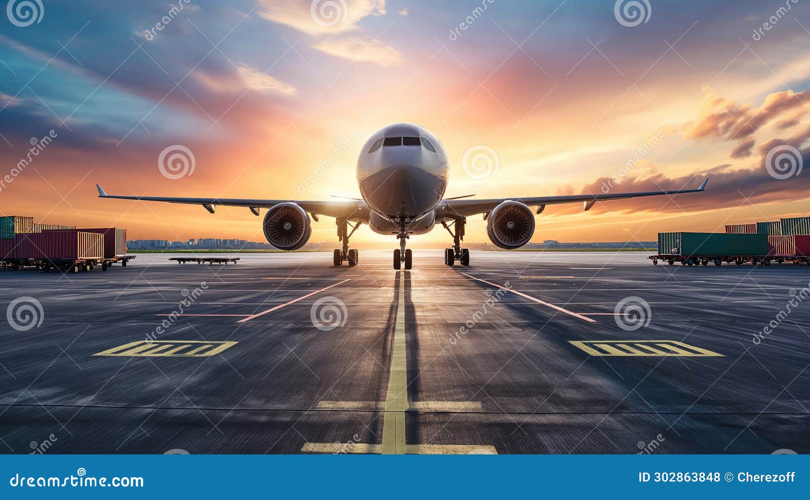 Passenger Plane Standing on the Runway in the Evening Stock Photo ...