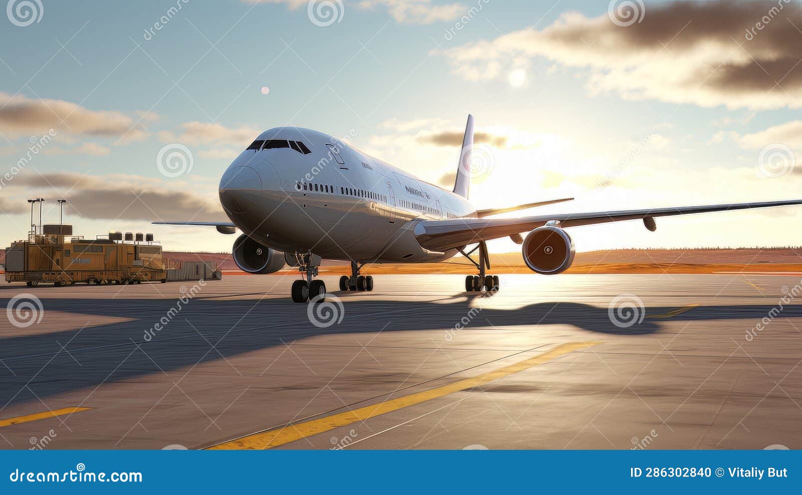 Passenger Plane Stands on the Runway 3D Visualization AI Stock ...