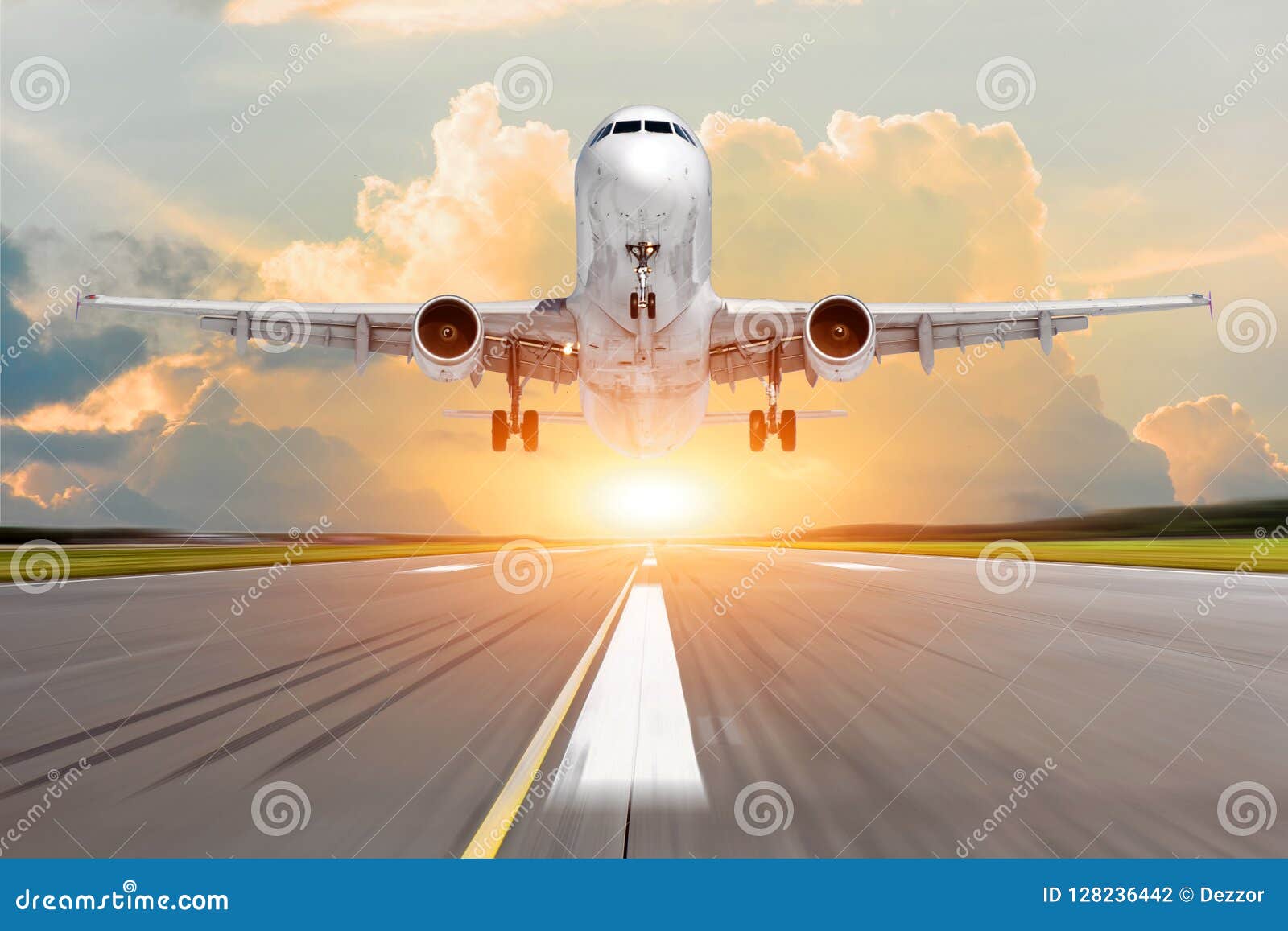 Passenger Plane Take Off from the Runway before the Light from the ...