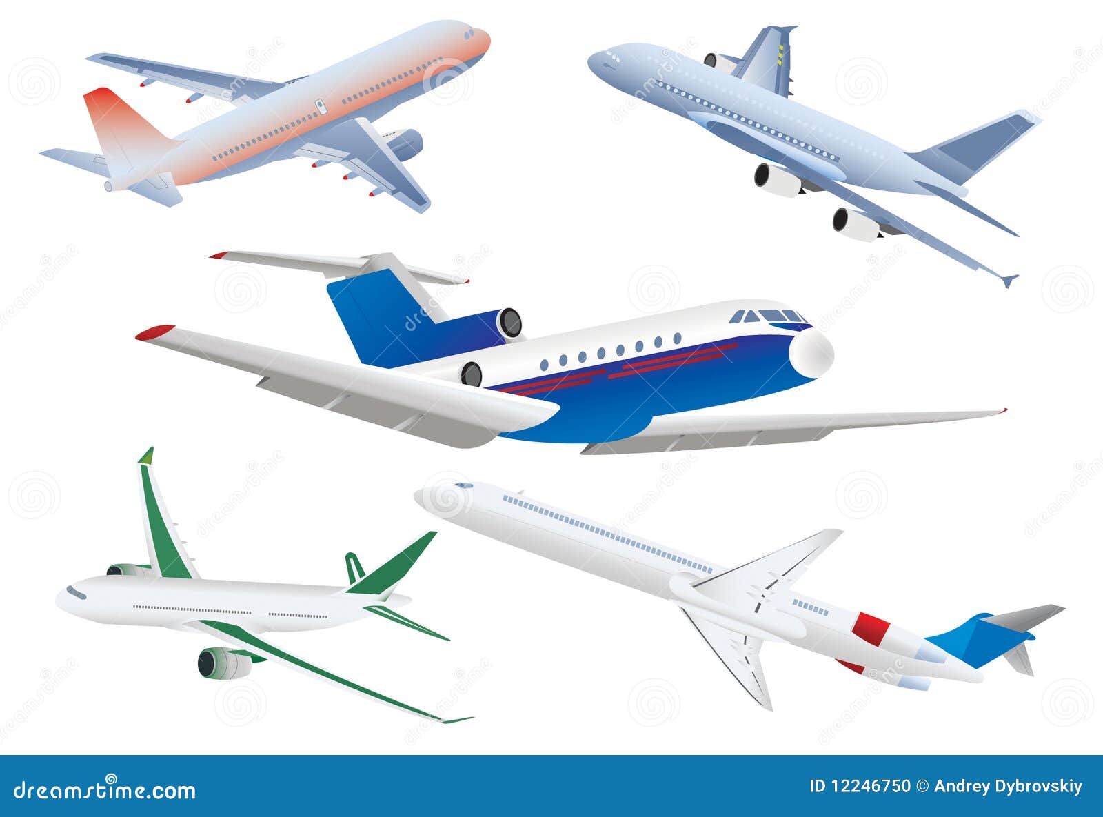 Passenger Planes, Side And Feont View Vector Illustration ...
